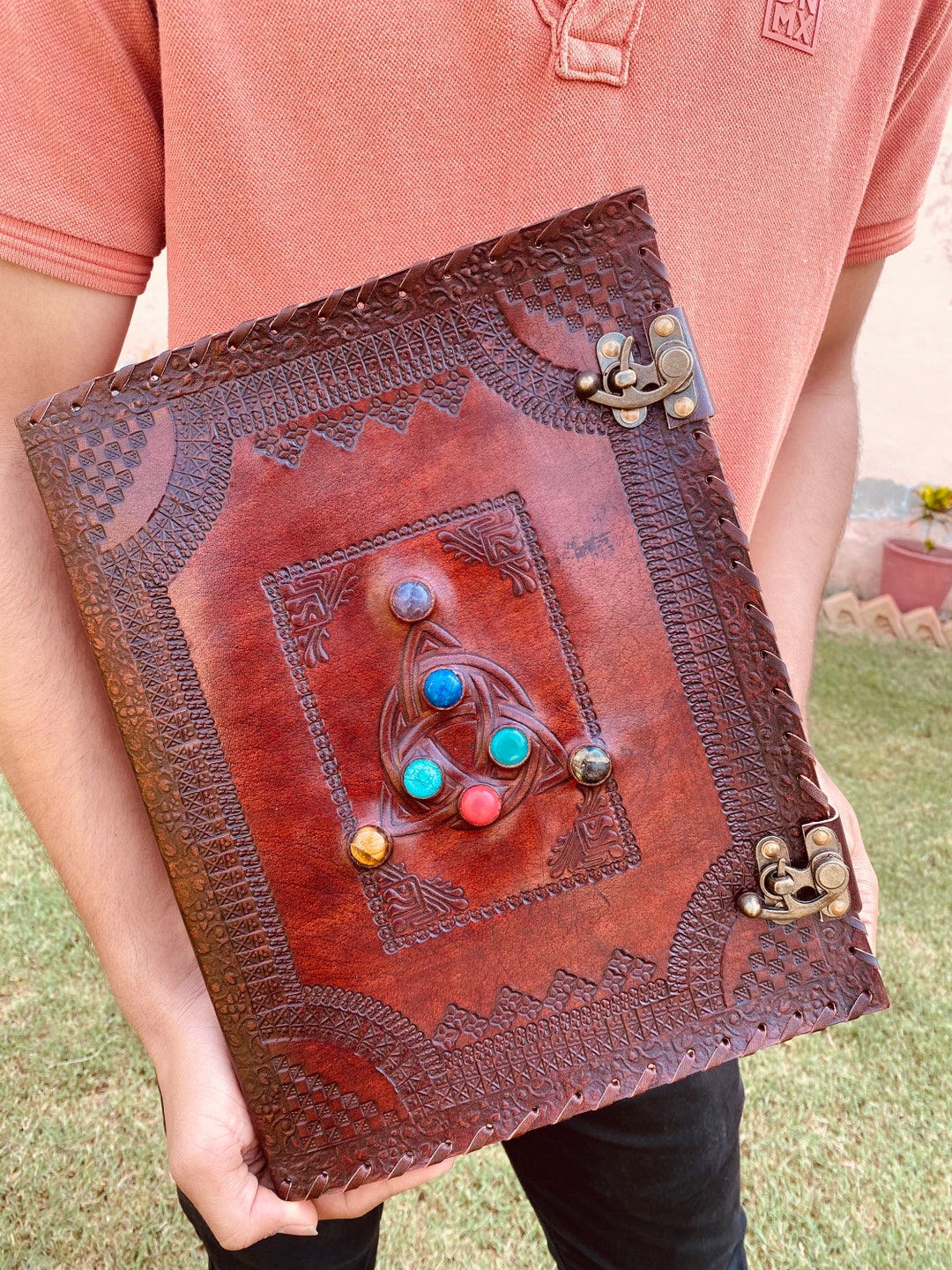 Triquetra Seven Stone Leather Journal: Handmade Book of Shadows, 10x13 ...