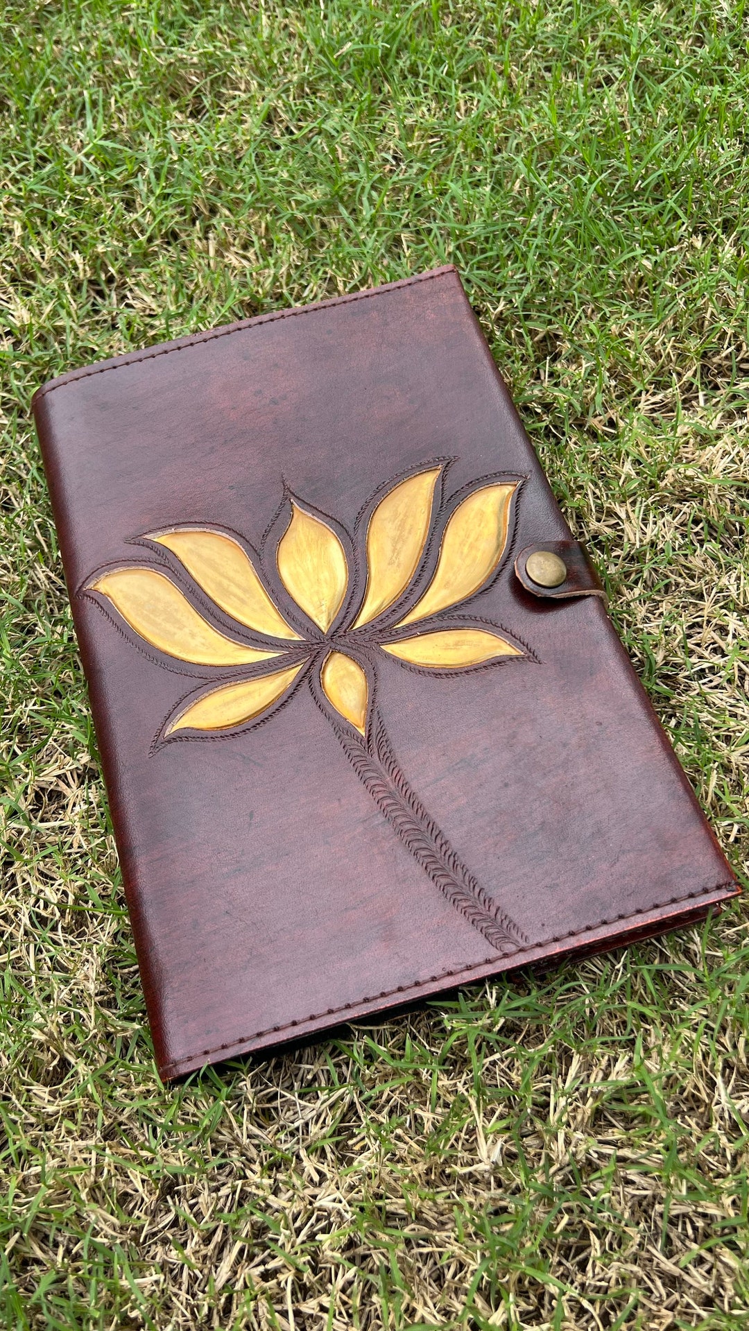 Lotus Flower Gold Embossed Leather Journal Writing Notebook Office ...
