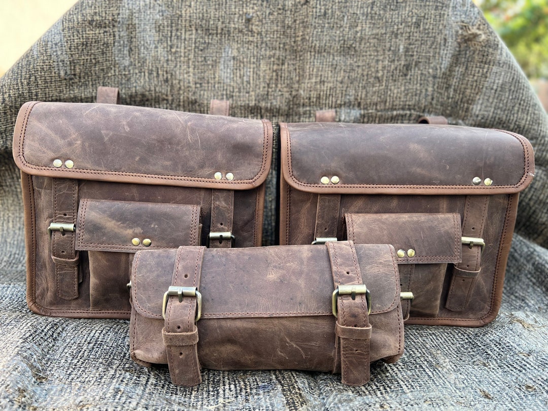 Leather Motorcycle Bag Saddle Bag Pannier Bag Motorcycle Bag Set of ...