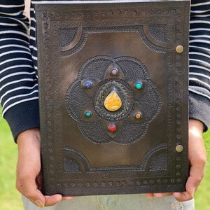 Seven Stone Leather Journal Embossed Leather Bound Handmade Notebook ...