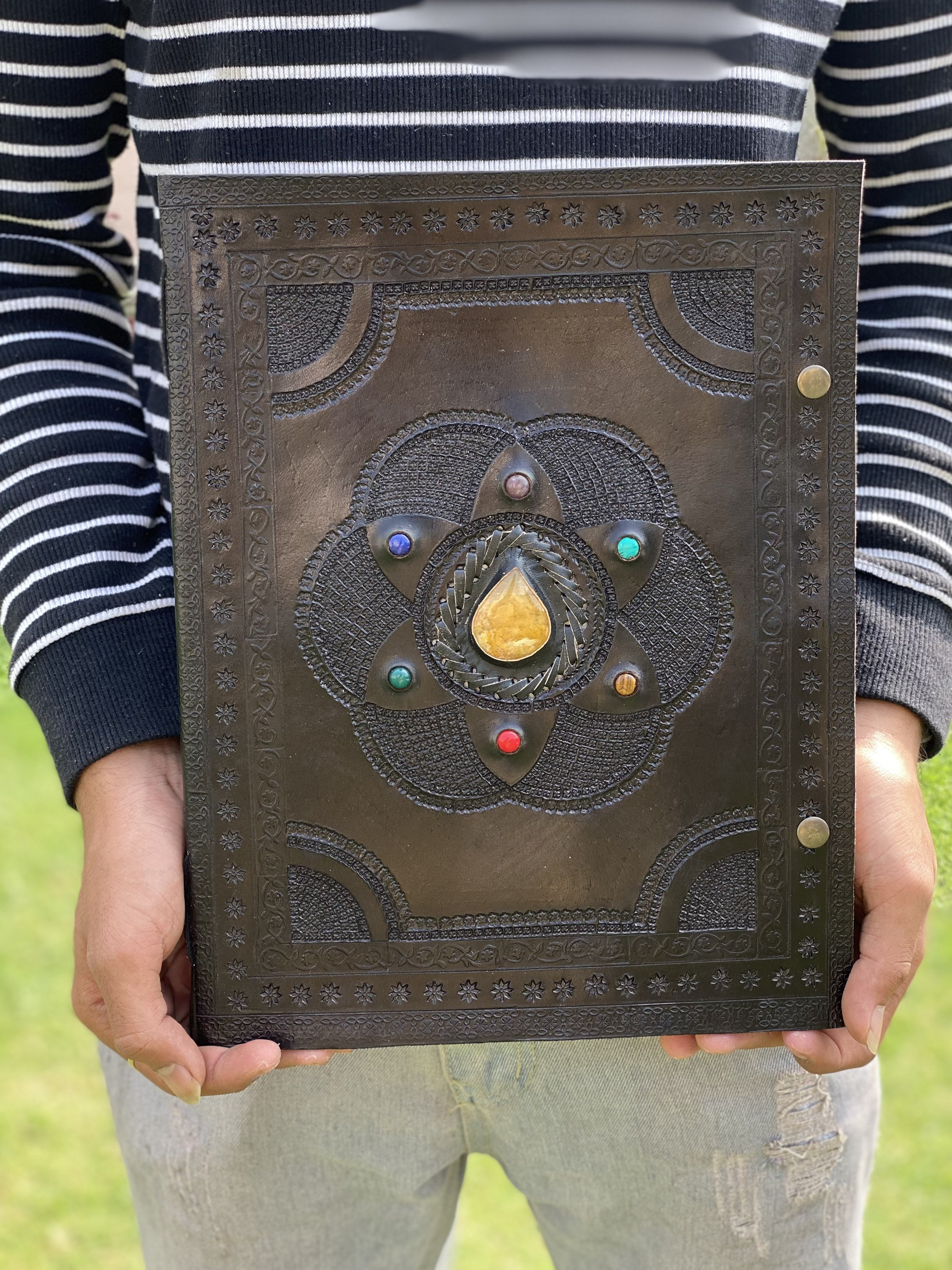 Seven Stone Leather Journal Embossed Leather Bound Handmade - Etsy