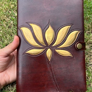 Lotus Flower Gold Embossed Leather Journal Writing Notebook Office ...