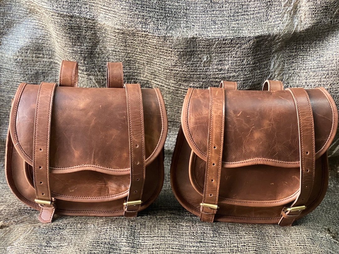 Handcrafted Brown Cowhide Leather Motorcycle Saddlebags - Set of Two - Etsy
