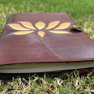 Lotus Flower Gold Embossed Leather Journal Writing Notebook Office ...