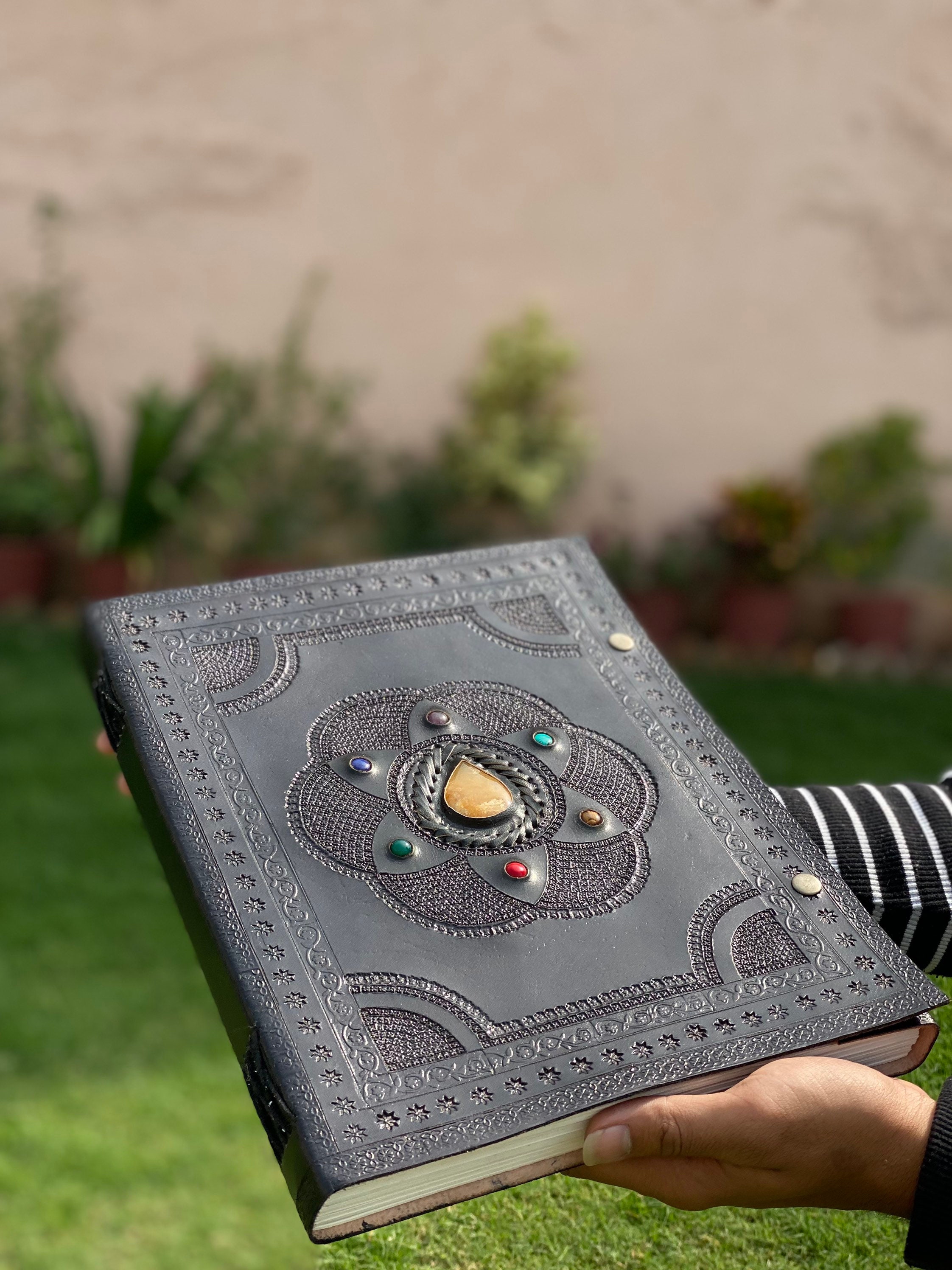 Seven Stone Leather Journal Embossed Leather Bound Handmade - Etsy