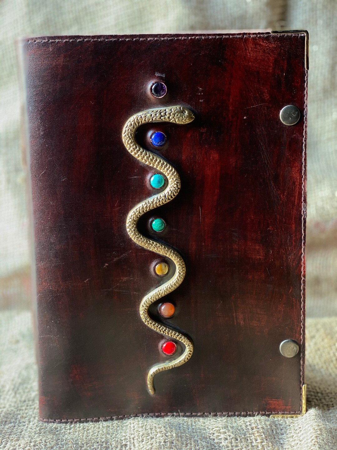 Handmade Leather Journal: Snake & Seven Stone Embossed Notebook - Etsy