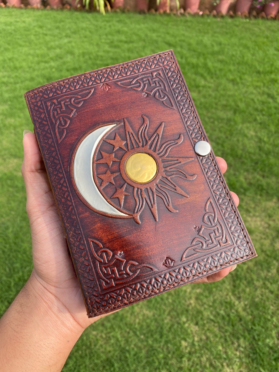 Handmade Leather Journal Sun & Moon Journal Sketchbook Writing - Etsy