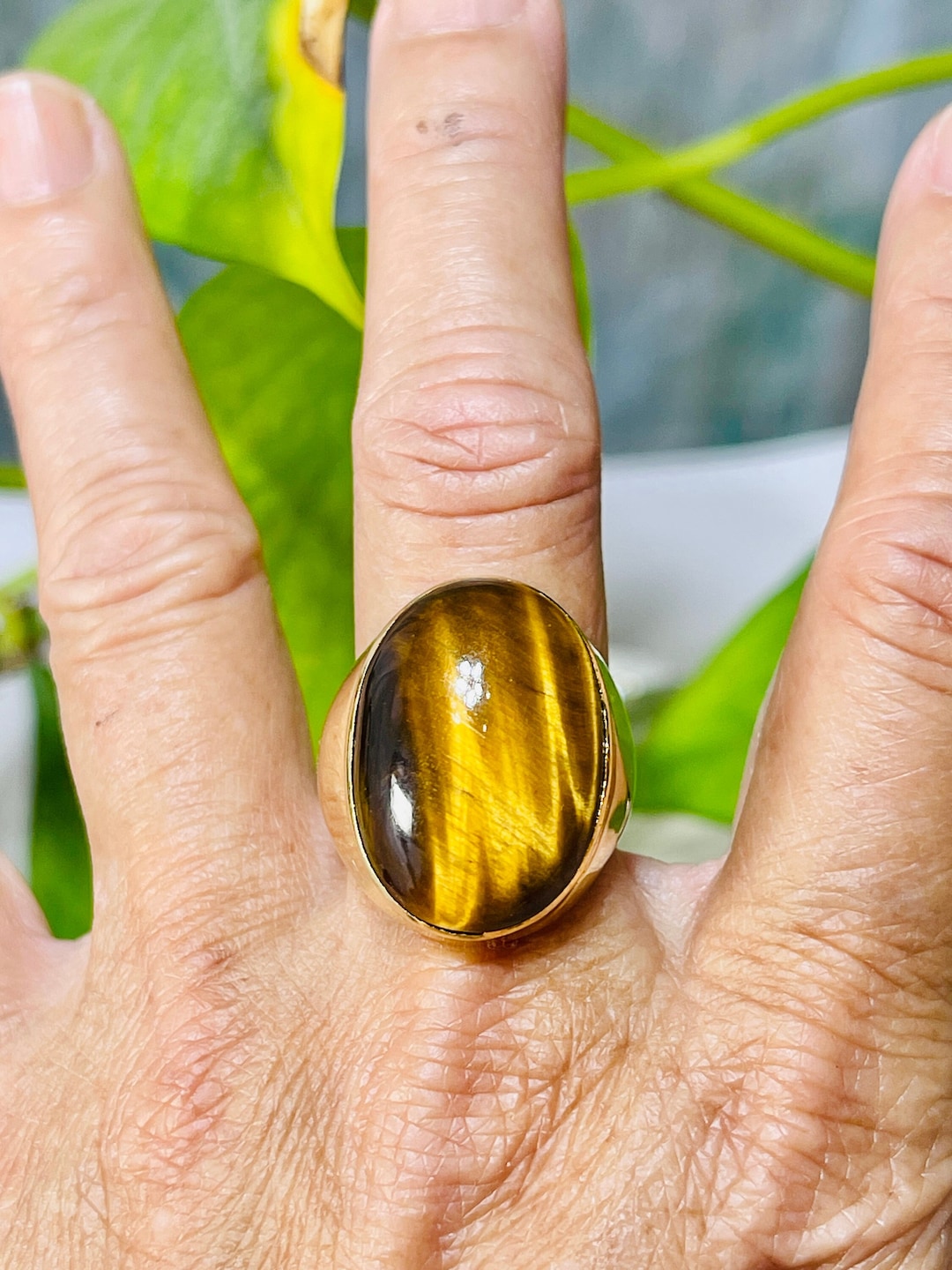 Big 18k Tiger Eyes Ring, 12 Grams, Size 9.25 Free for Sizing - Etsy