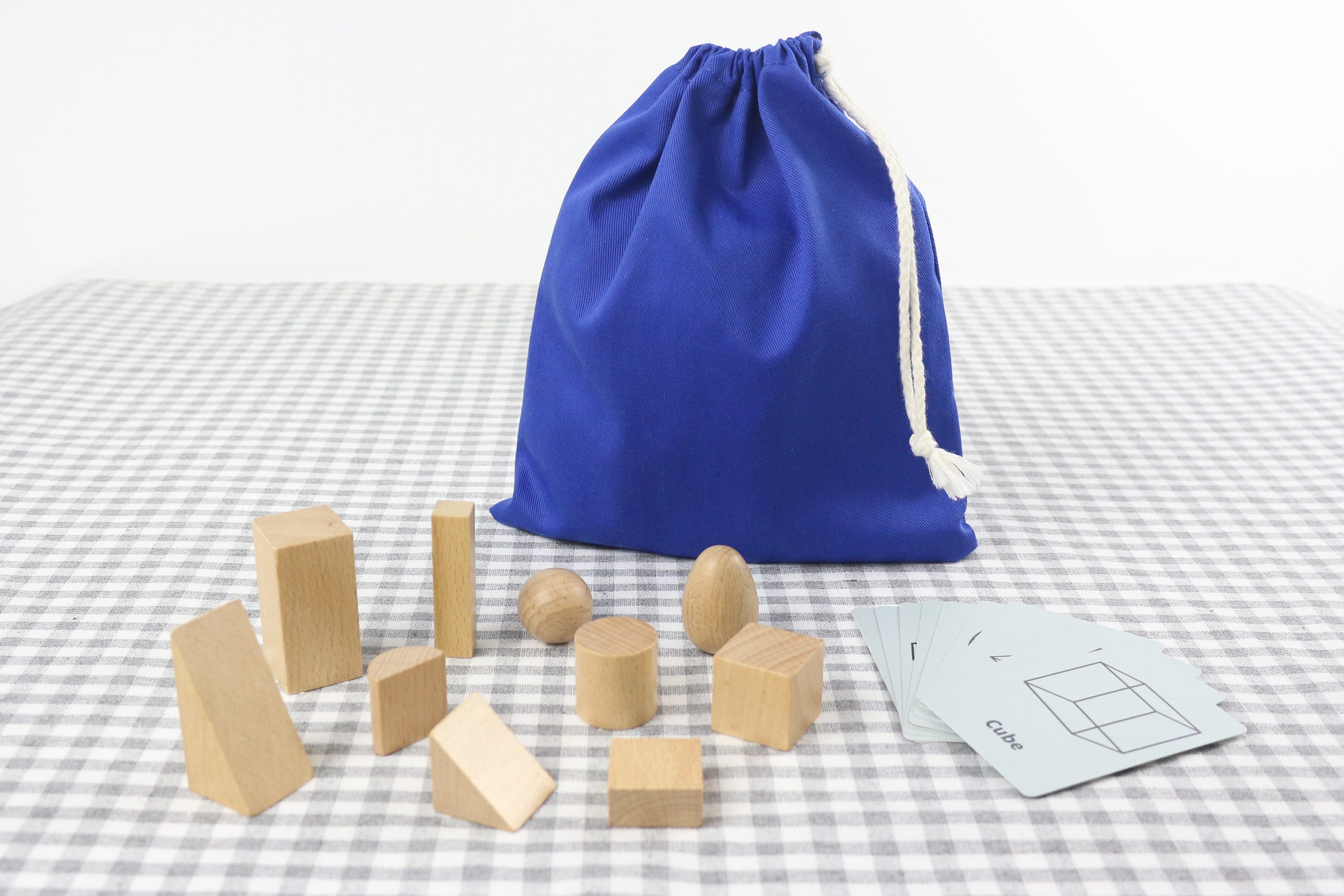 Montessori Stereognostic Bag: Wooden Shapes & Flashcards - Etsy