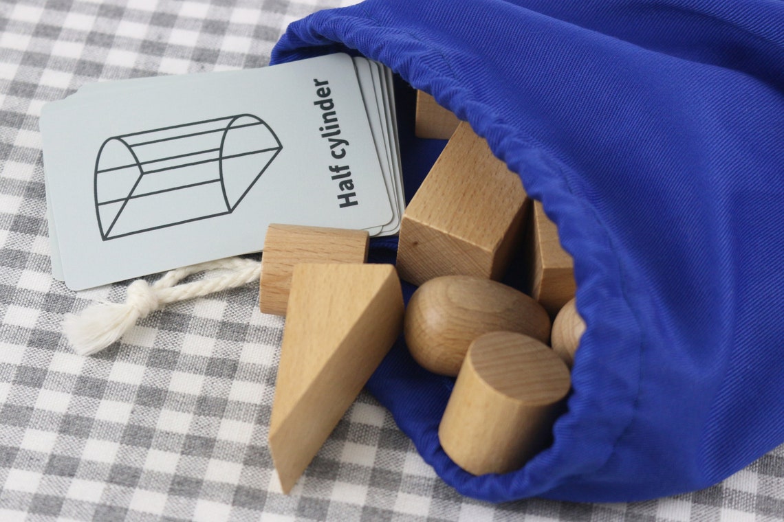 Montessori Stereognostic Bag: Wooden Shapes & Flashcards - Etsy