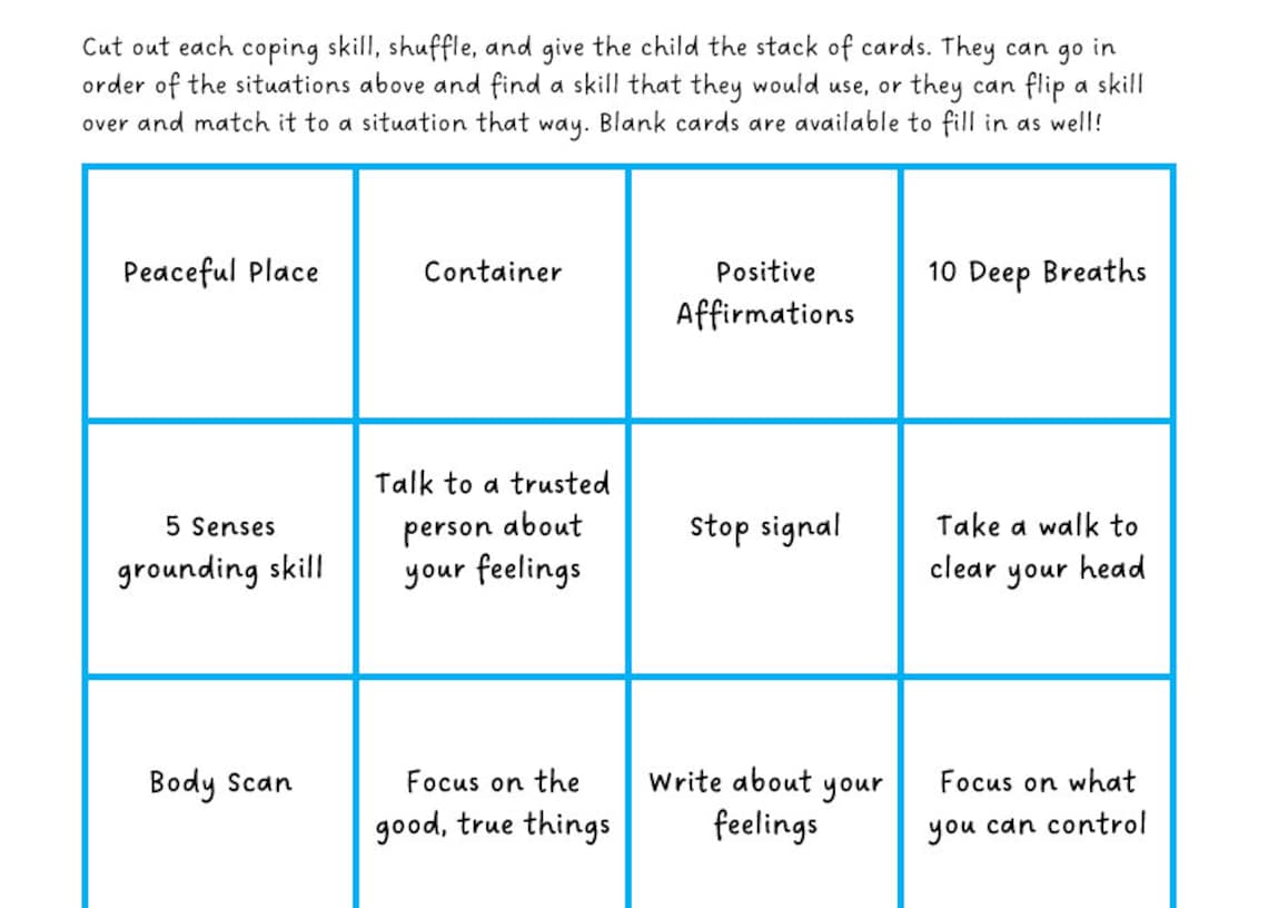Coping Skills Worksheet/game - Etsy