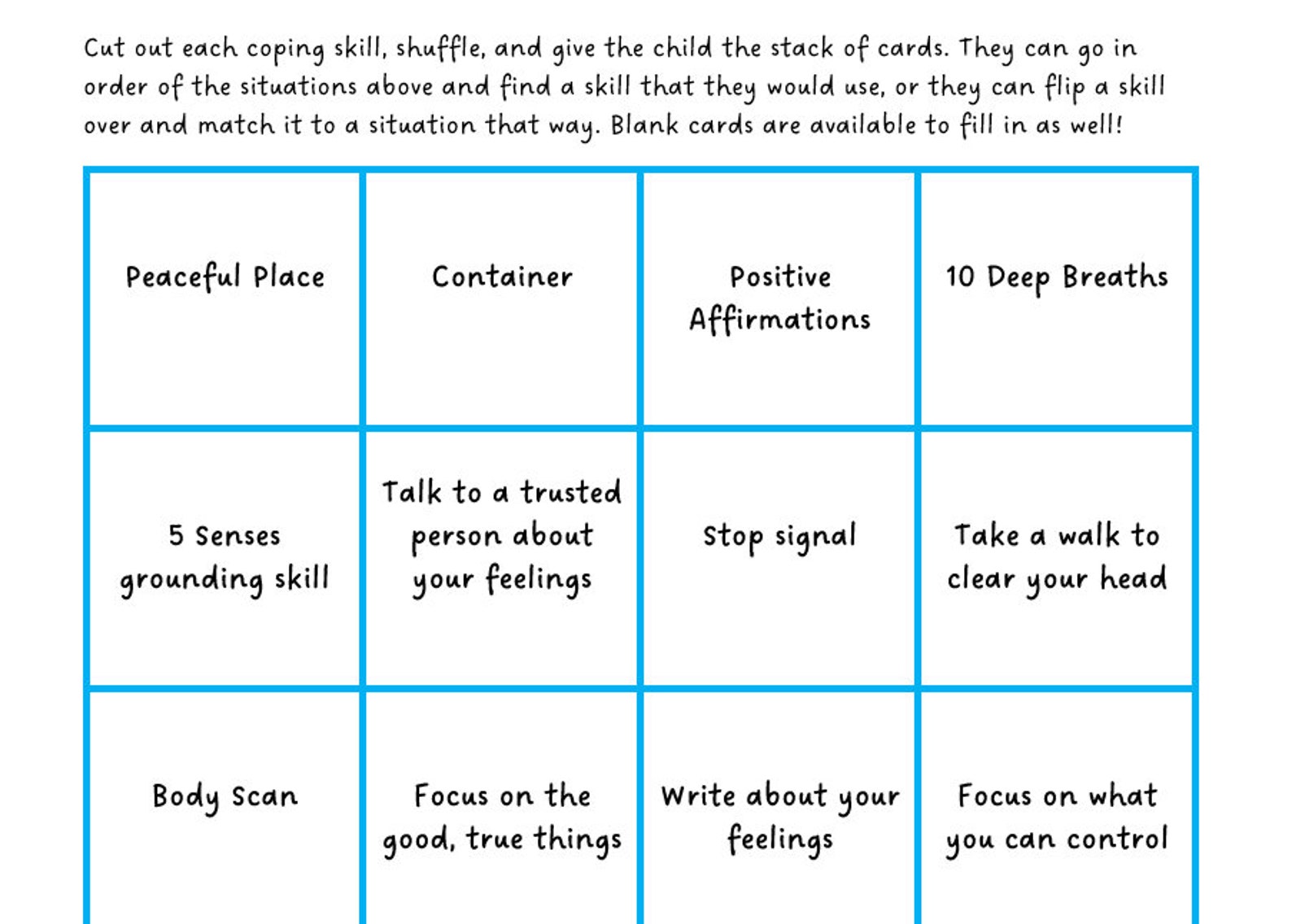 Coping Skills Worksheet/game - Etsy