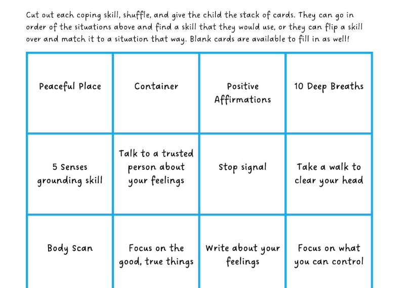 Coping Skills Worksheet/game - Etsy