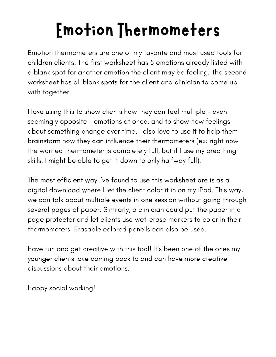 Emotion Thermometers Worksheet for Counseling, for Child Therapy - Etsy