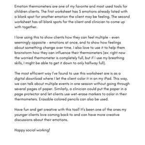 Emotion Thermometers Worksheet for Counseling, for Child Therapy - Etsy