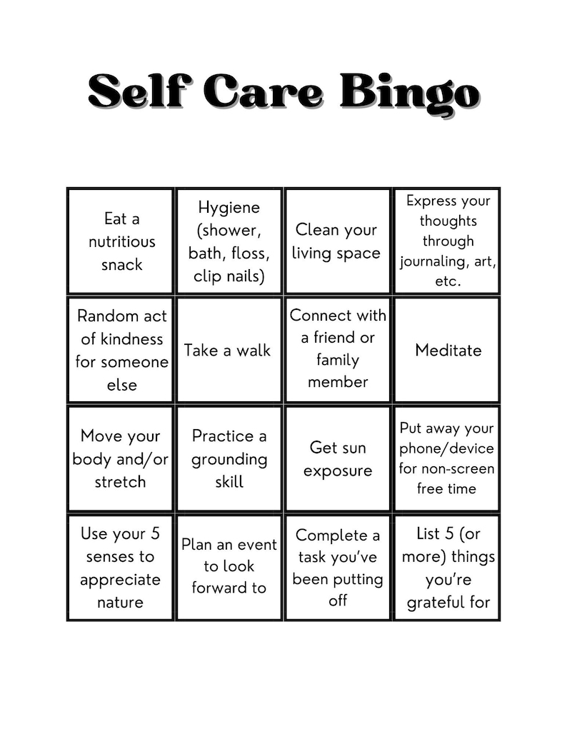 Self Care Bingo Worksheet for Counseling - Etsy