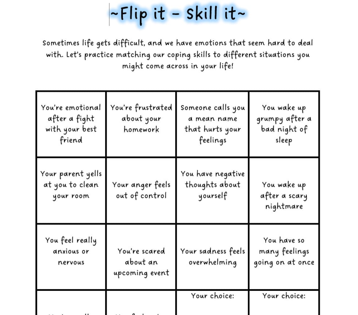 Coping Skills Worksheet/game - Etsy