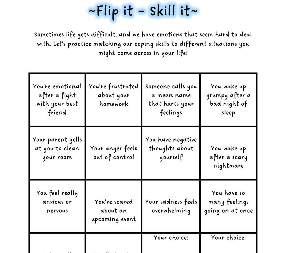 Coping Skills Worksheet/game - Etsy