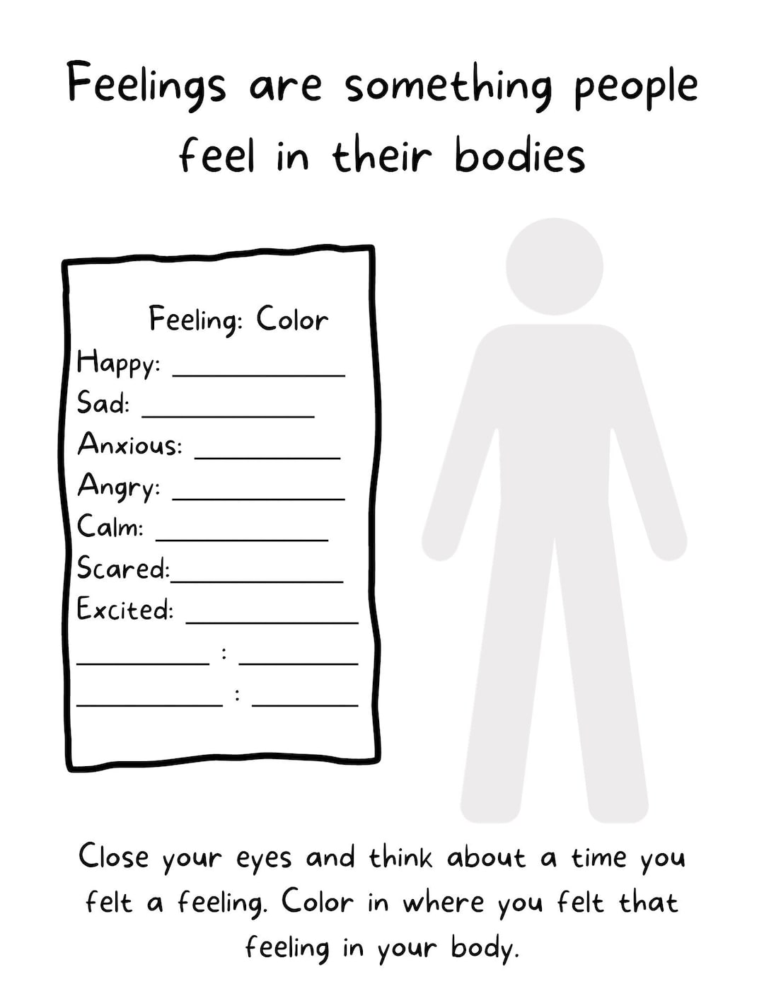 Emotions Worksheets for Child Therapy, Child Counseling - Etsy