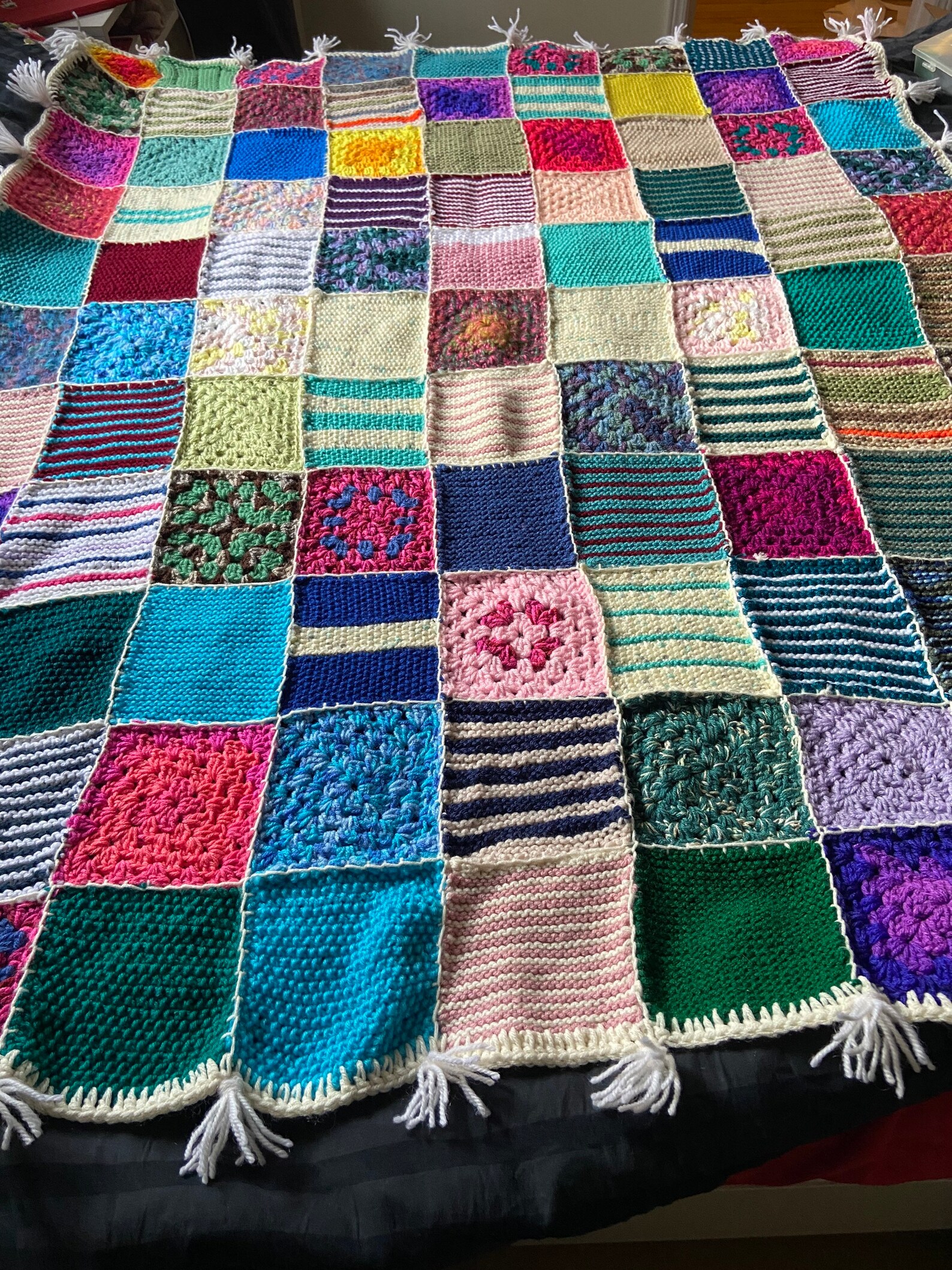 Hand Made Knit Patchwork Throw / Blanket - Etsy