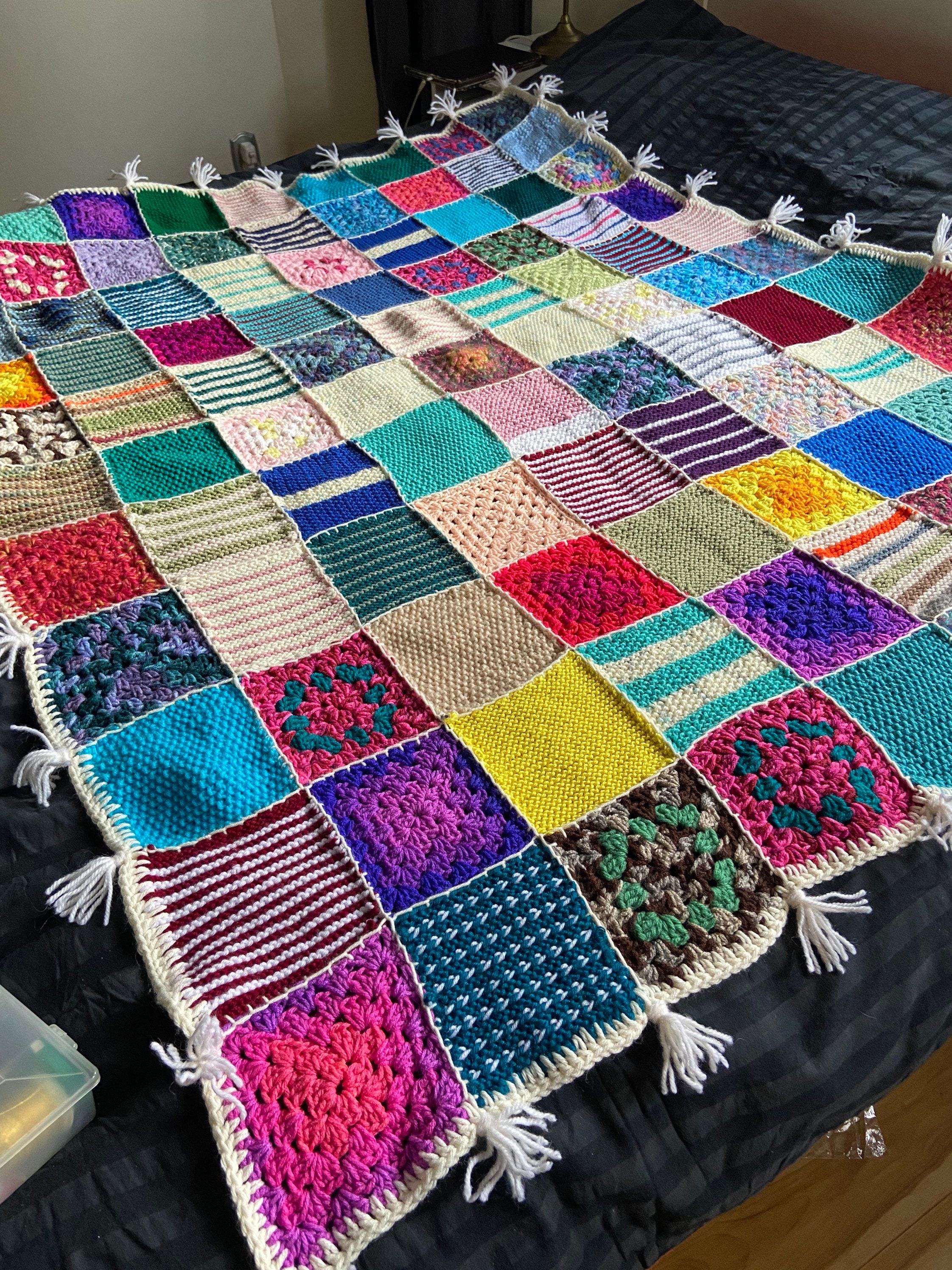 Hand Made Knit Patchwork Throw / Blanket - Etsy