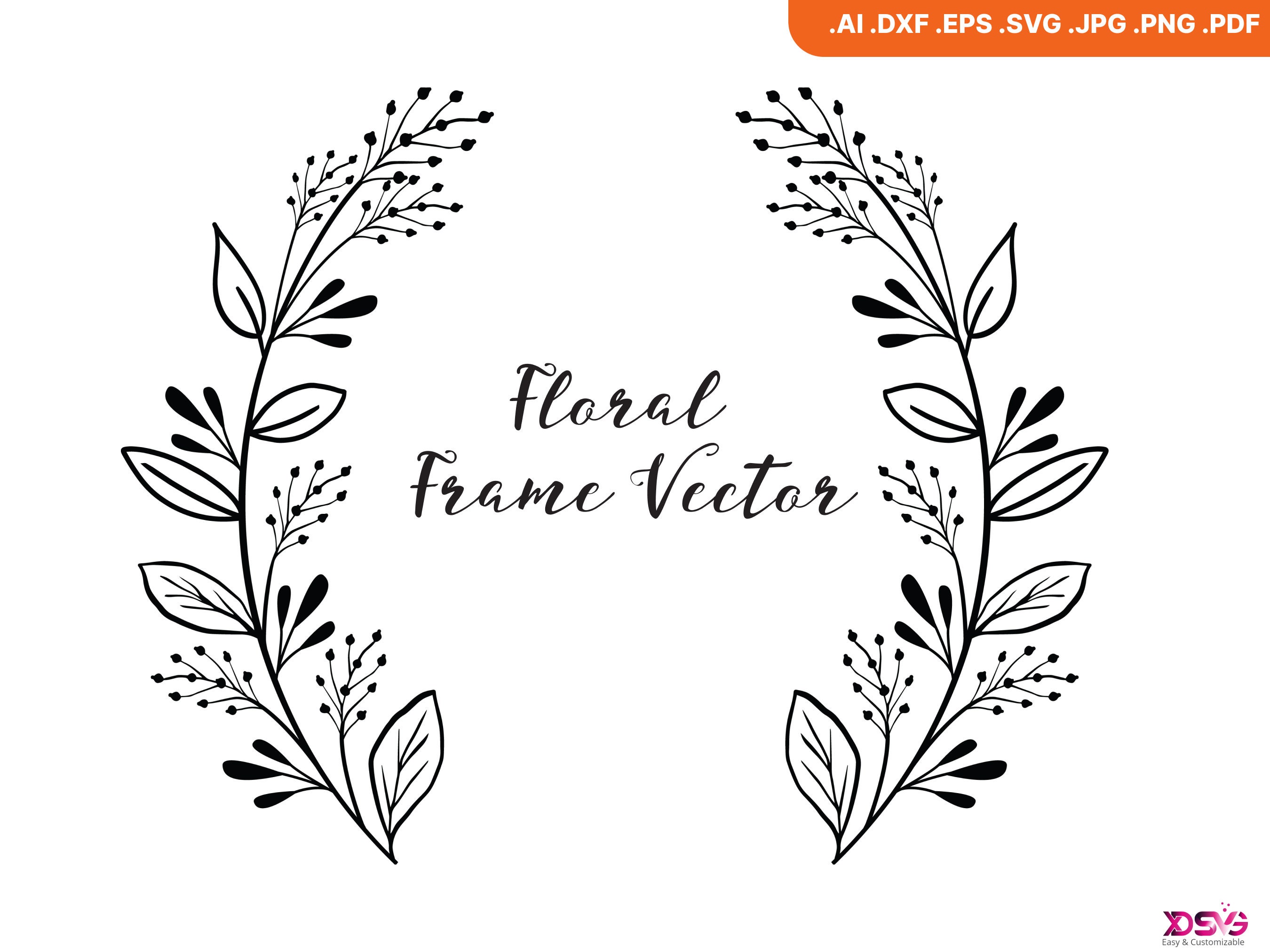 Floral Laurel Wreath SVG, Floral Frame SVG Bundle, Silhouette, Clipart ...
