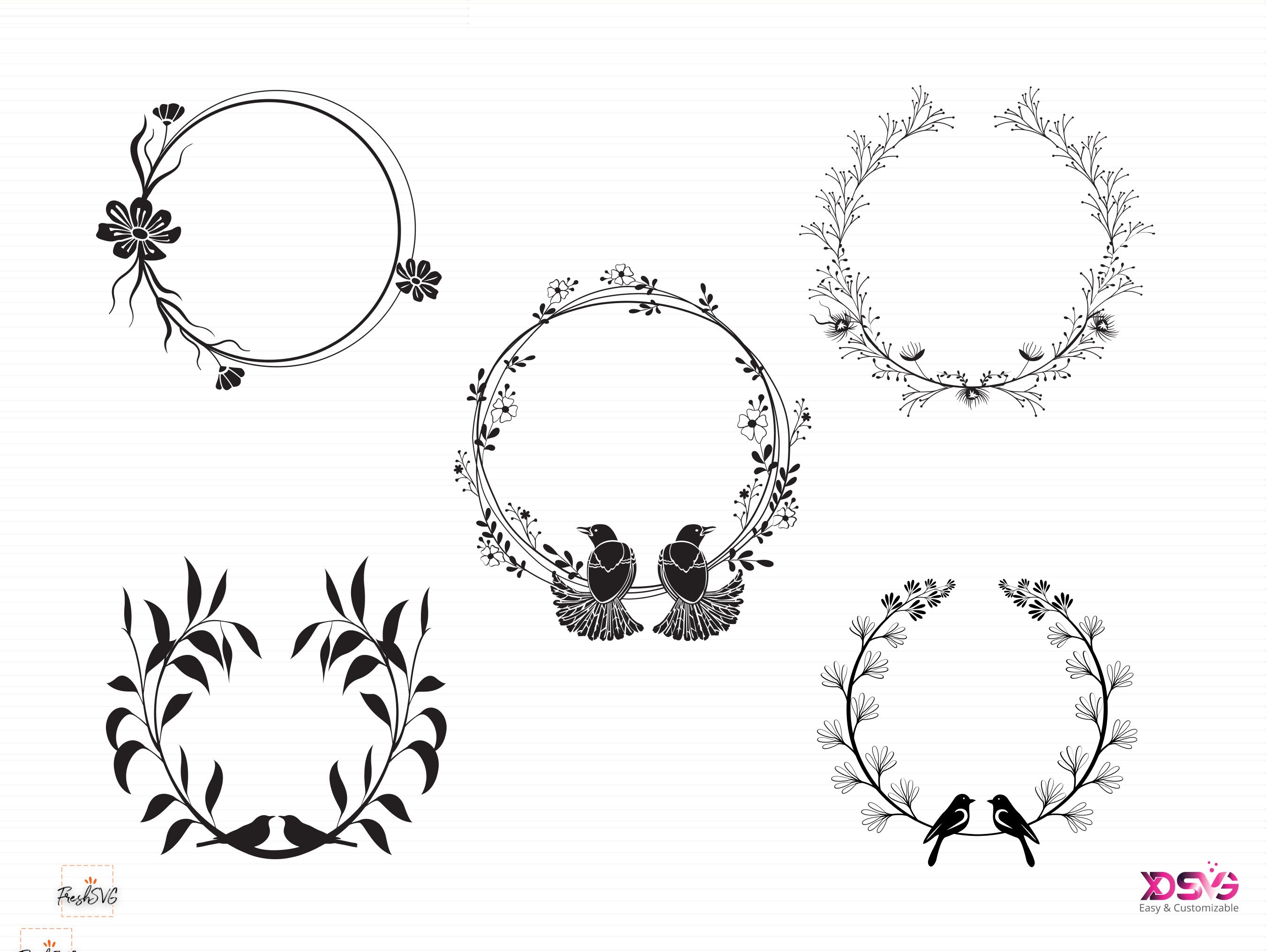 Spring Wreath SVG, Hand Drawn Floral Frame SVG, Silhouette, Clipart ...