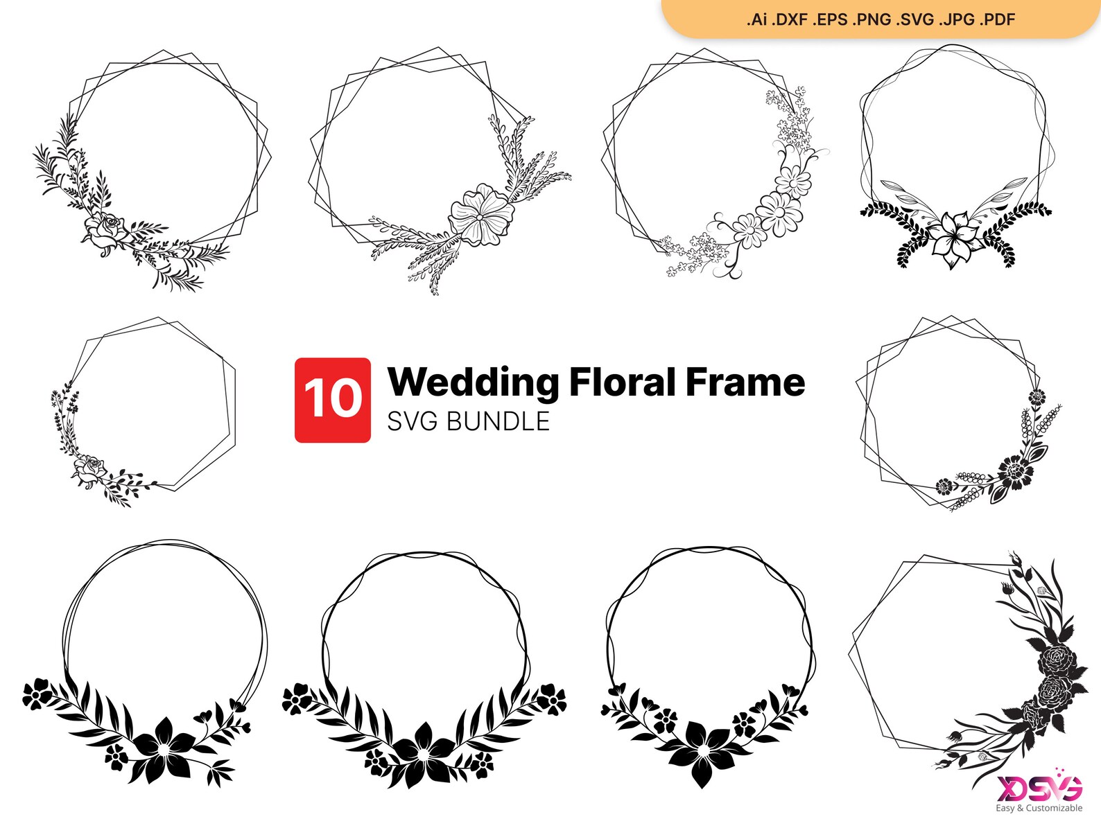 Wedding Floral Frame SVG Floral Frame SVG Bundle Silhouette - Etsy