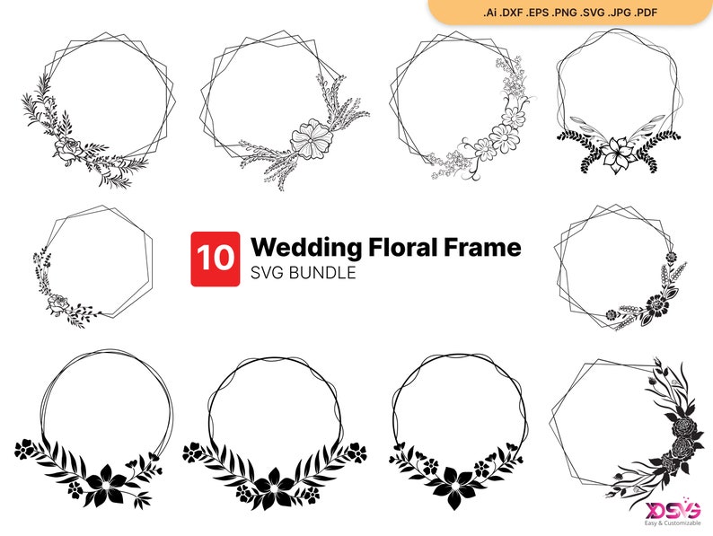 Wedding Floral Frame SVG Floral Frame SVG Bundle Silhouette - Etsy
