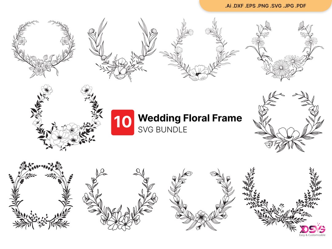 Wedding Floral Frame SVG, Floral Frame SVG Bundle, Silhouette, Clipart ...