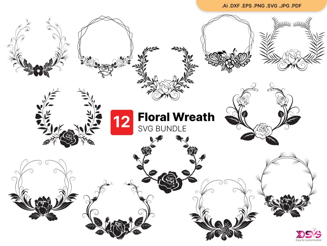 Floral Wreath SVG Floral Frame SVG Bundle Silhouette - Etsy