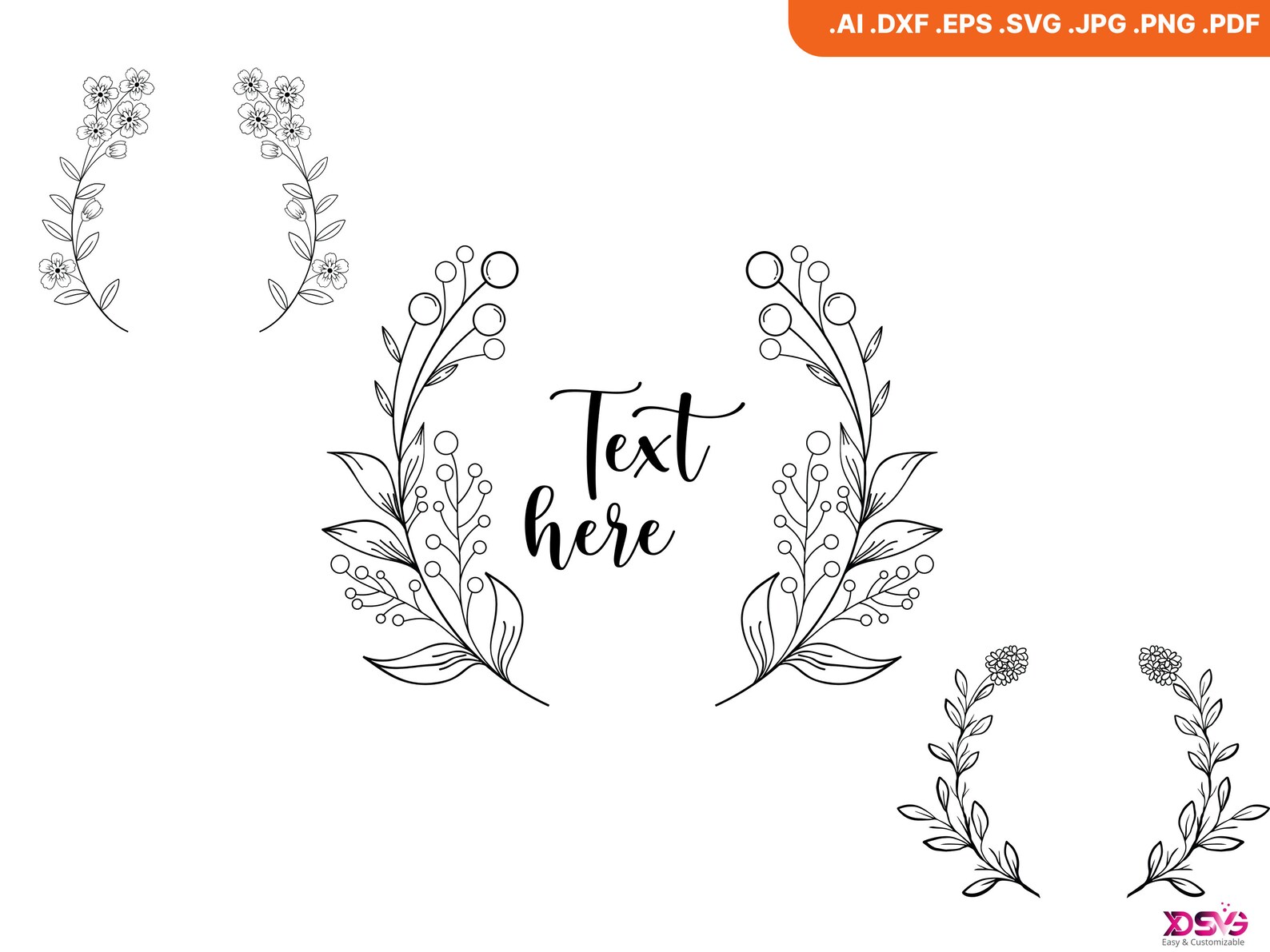 Floral Laurel Wreath SVG, Floral Frame SVG Bundle, Silhouette, Clipart ...