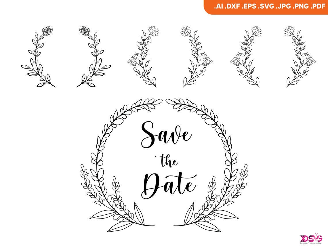 Floral Laurel Wreath SVG, Floral Frame SVG Bundle, Silhouette, Clipart ...
