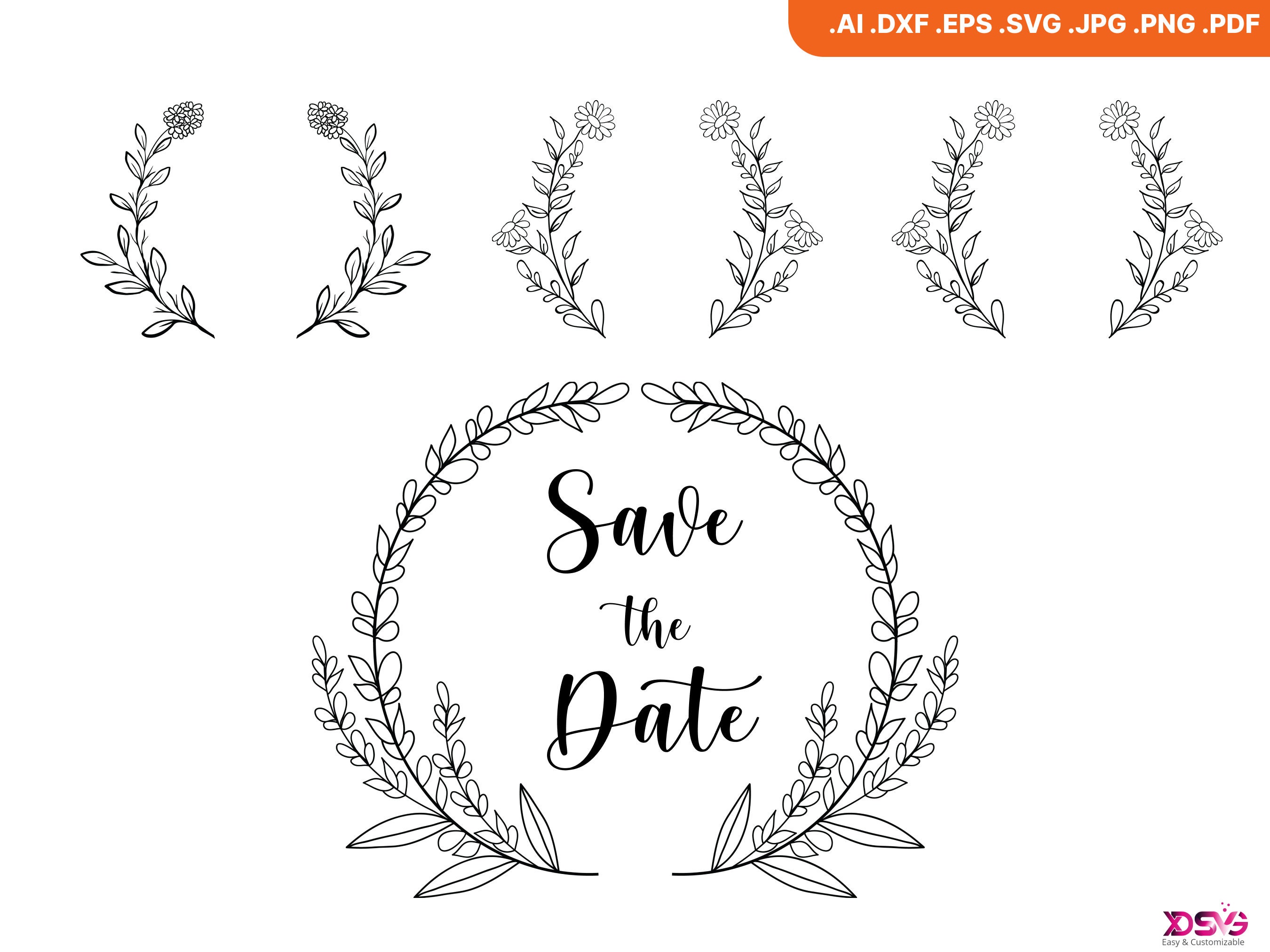 Floral Laurel Wreath SVG, Floral Frame SVG Bundle, Silhouette, Clipart ...