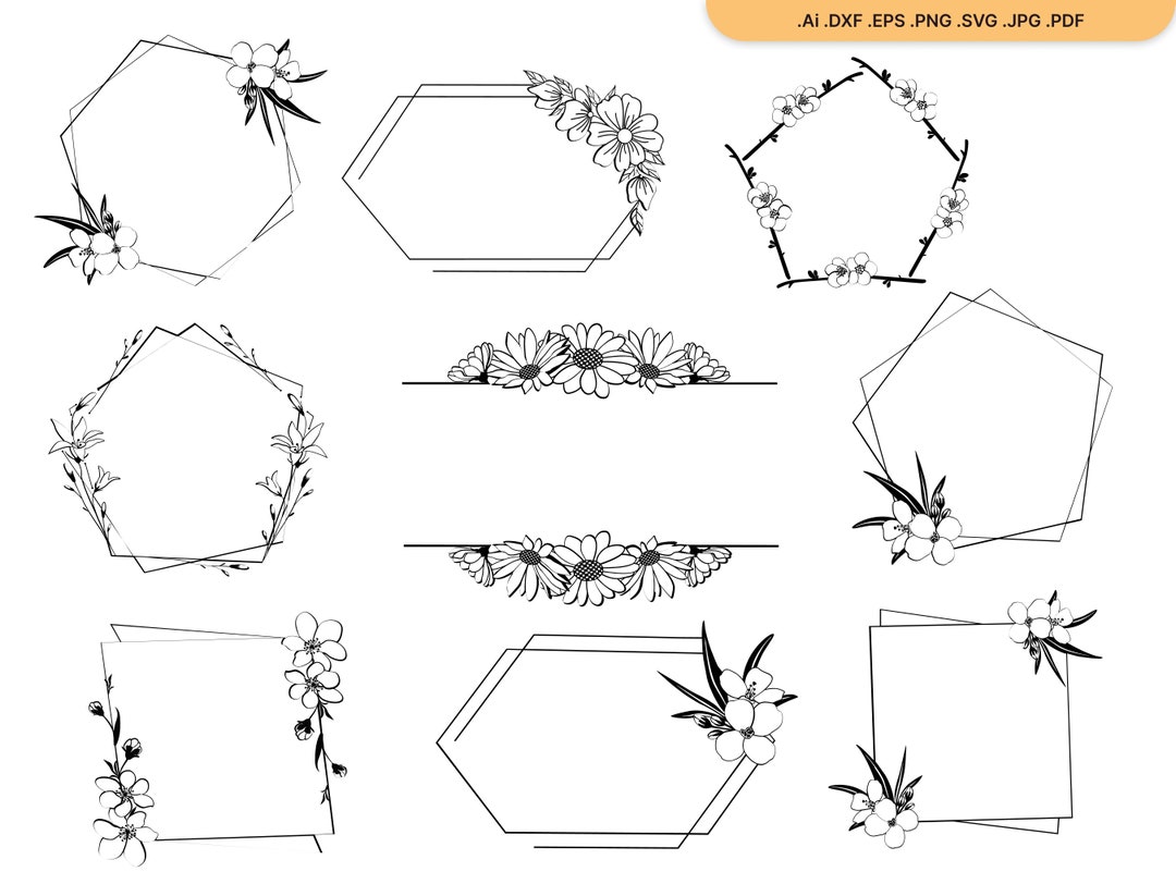 Wedding Floral Frame SVG, Wedding Floral Frame Bundle SVG, Wedding ...