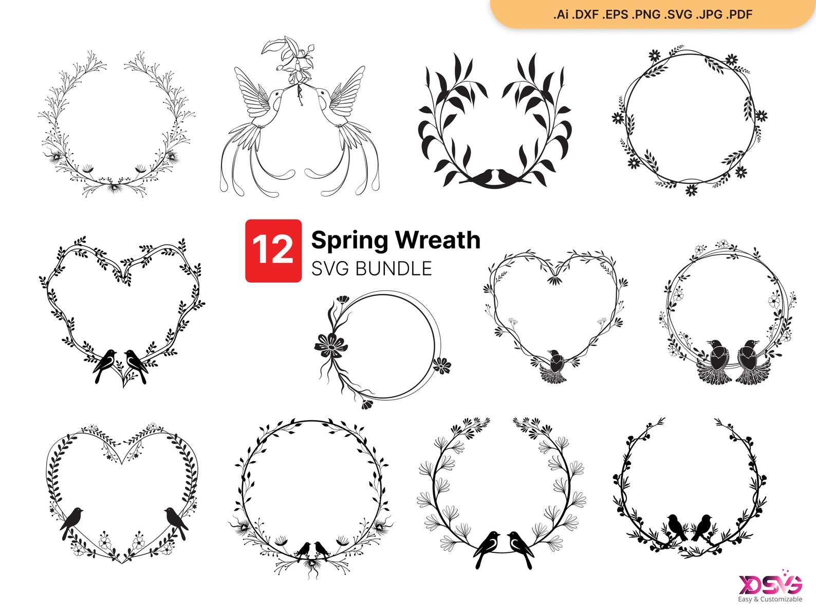 Spring Wreath SVG Hand Drawn Floral Frame SVG Silhouette - Etsy