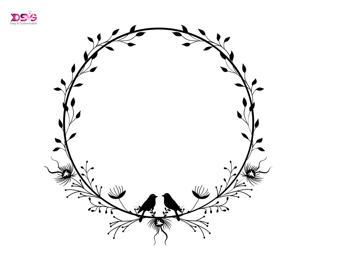 Spring Wreath SVG, Hand Drawn Floral Frame SVG, Silhouette, Clipart ...