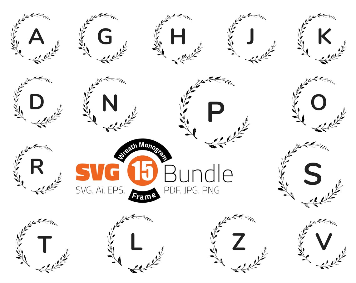 Wreath Monogram SVG, Laurel Wreath SVG Bundle, Wreath Monogram Circle ...