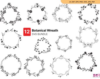 Botanical Floral Frame SVG, Wreath SVG Bundle, Silhouette, Clipart ...