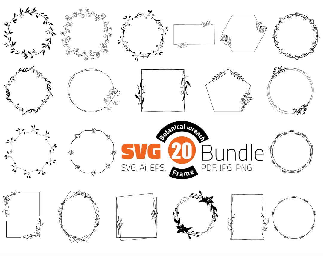 Botanical Wreath Frame SVG, Botanical Frame SVG Bundle, Wreath Frame ...