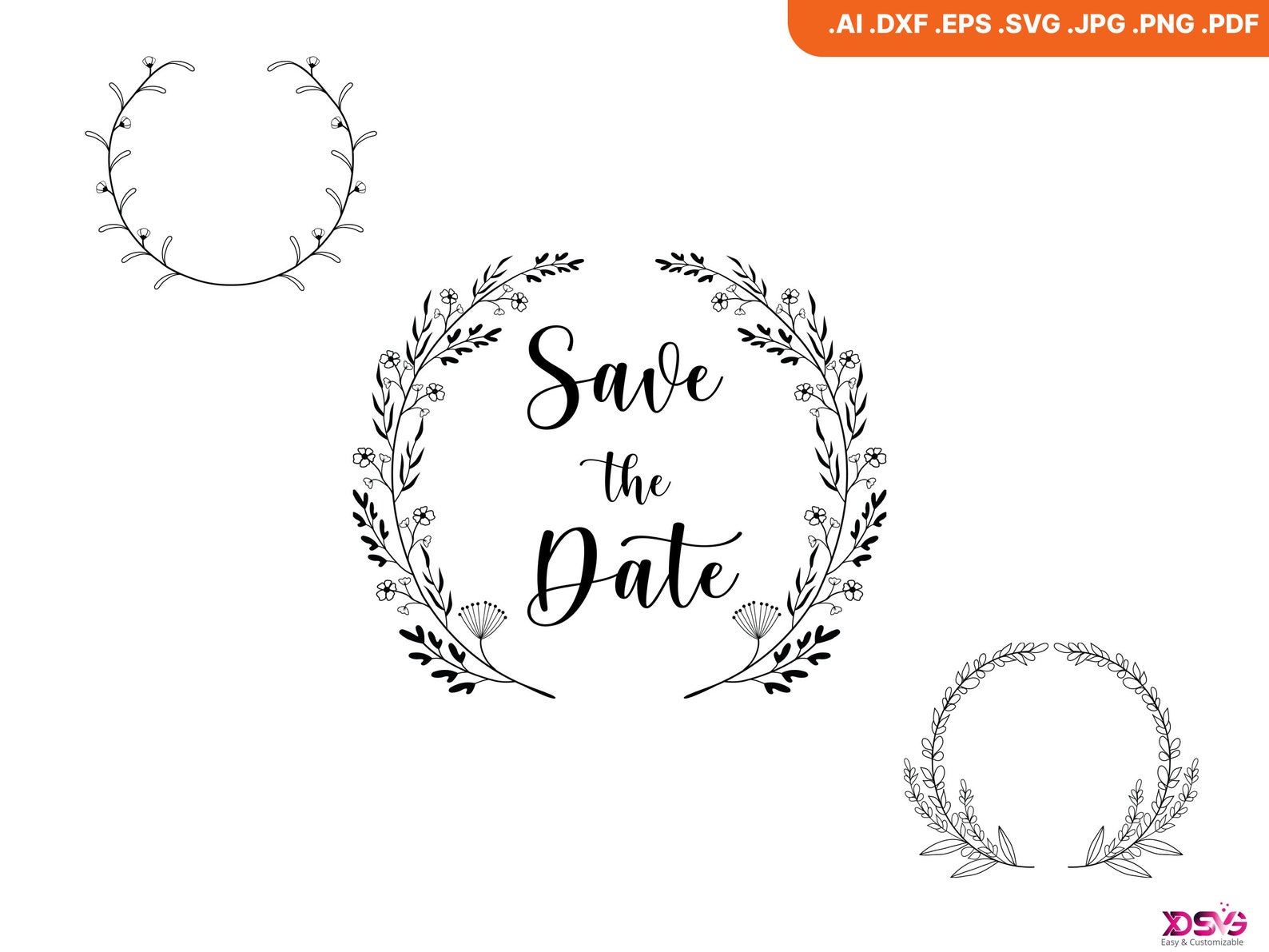 Floral Laurel Wreath SVG, Floral Frame SVG Bundle, Silhouette, Clipart ...