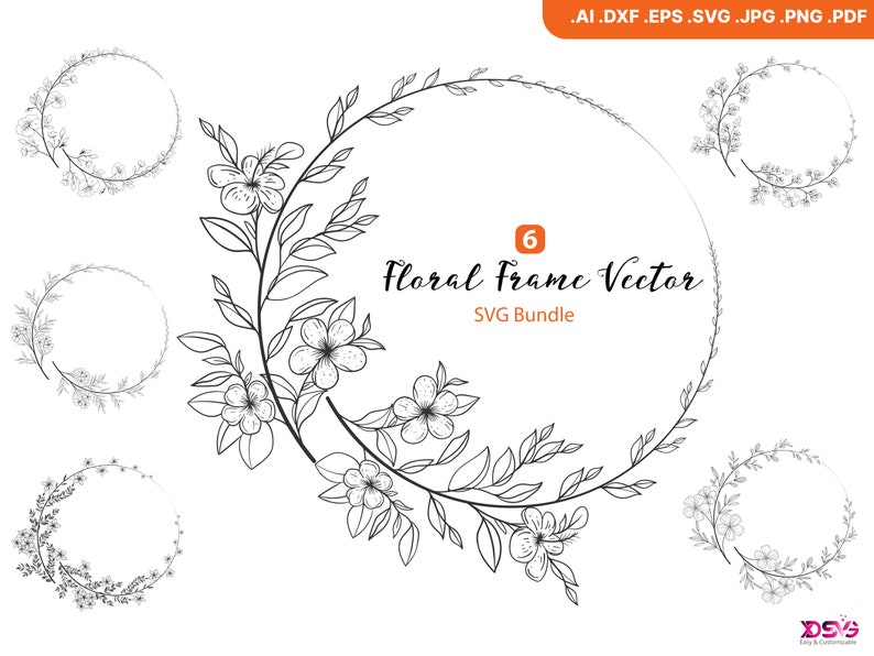 Floral Frame SVG, Wildflowers Frame SVG Bundle, Silhouette, Clip Art ...