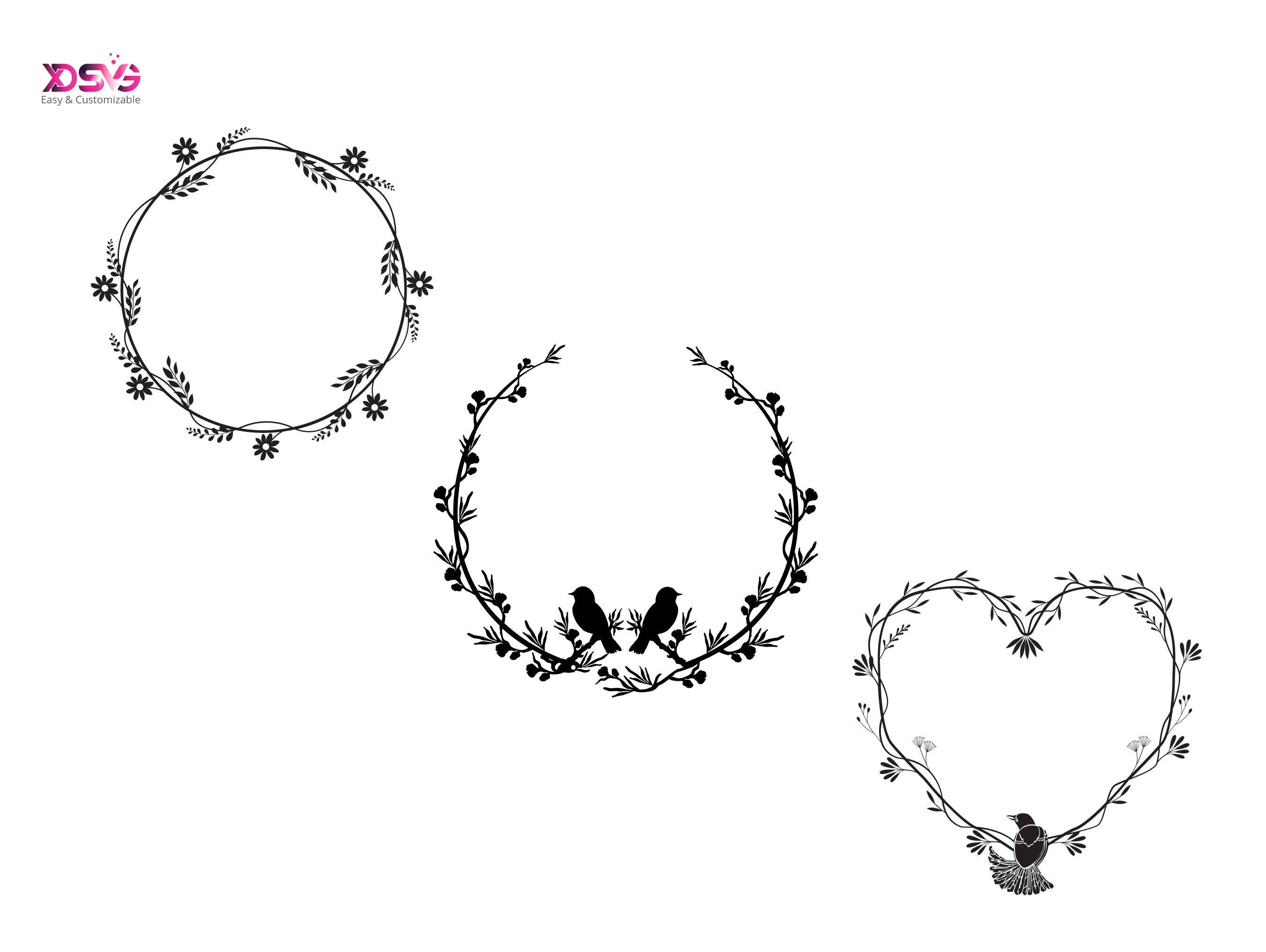 Spring Wreath SVG, Hand Drawn Floral Frame SVG, Silhouette, Clipart ...
