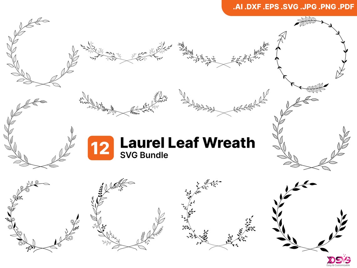 Laurel Leaf Wreath SVG, SVG Bundle, Silhouette, Clipart, Digital File ...