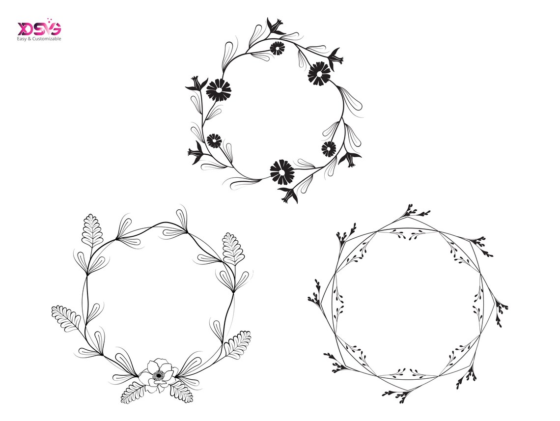Botanical Wreath SVG Floral Frame SVG Bundle Silhouette - Etsy