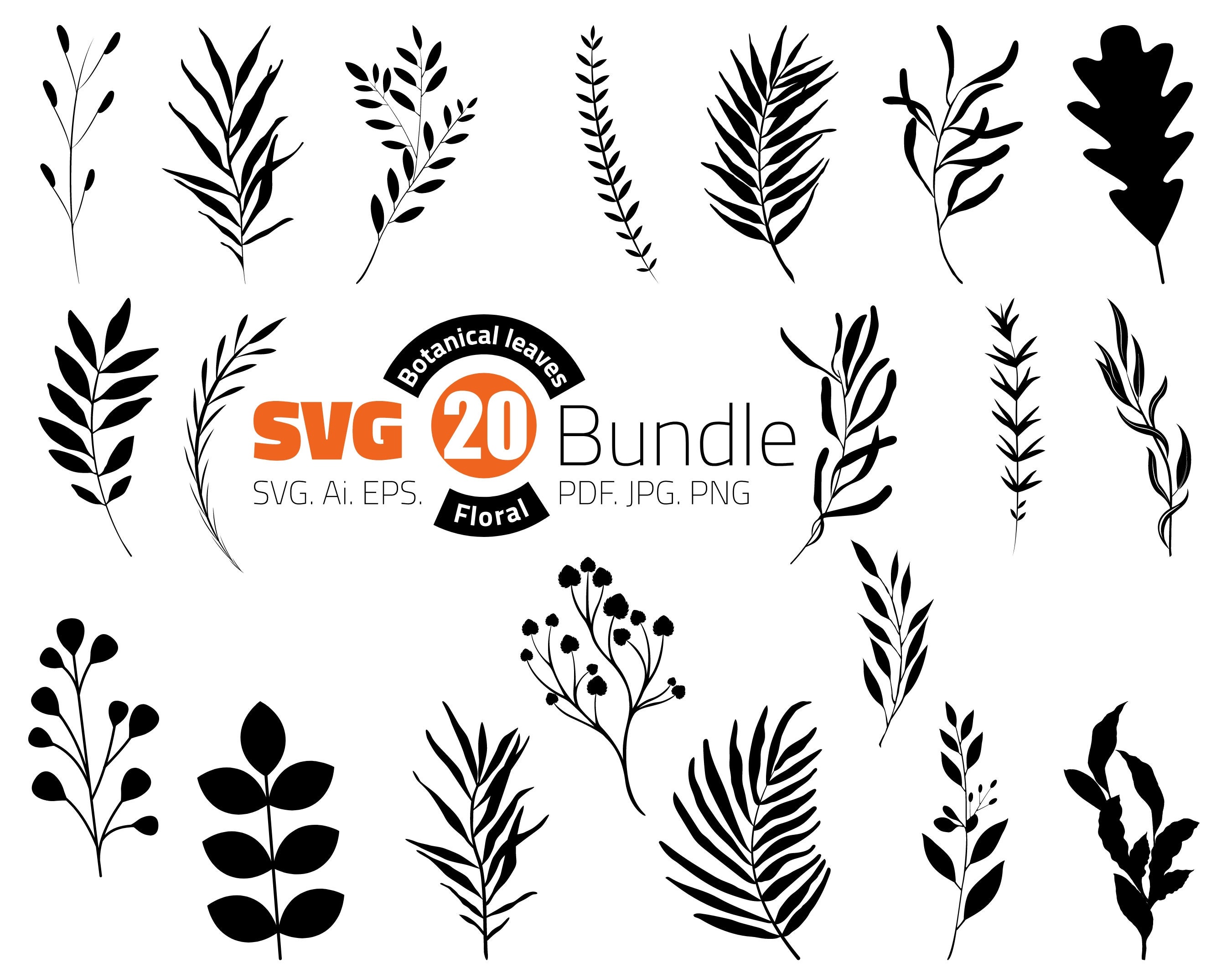 Botanical Leaves SVG Clipart, Botanical Branch Svg, Leaves Svg Bundle ...