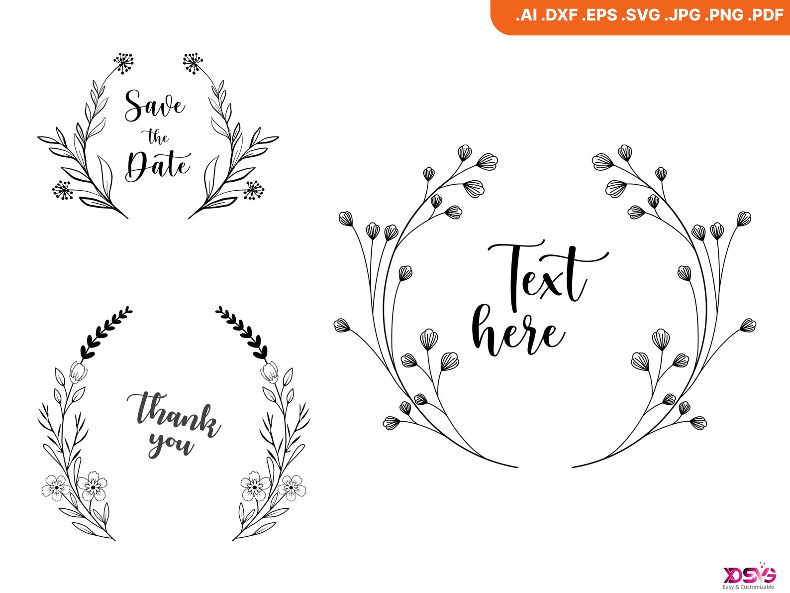 Floral Laurel Wreath SVG, Floral Frame SVG Bundle, Silhouette, Clipart ...