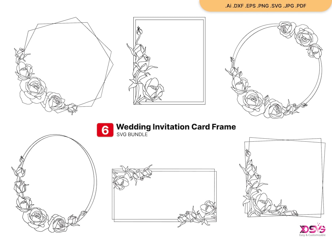 Floral Wedding Frame SVG, Floral Wedding Frame Bundle SVG, Silhouette ...
