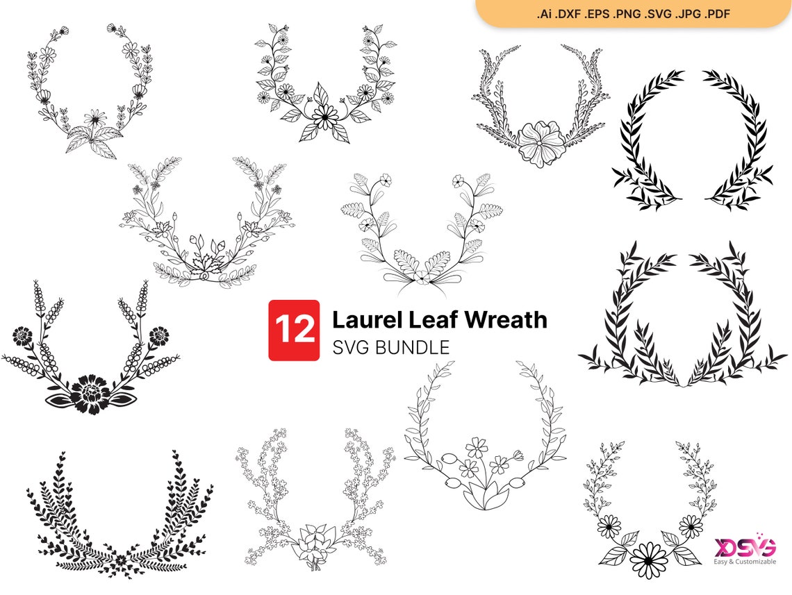 Laurel Leaf Wreath SVG, Wildflowers Frame SVG Bundle, Silhouette ...