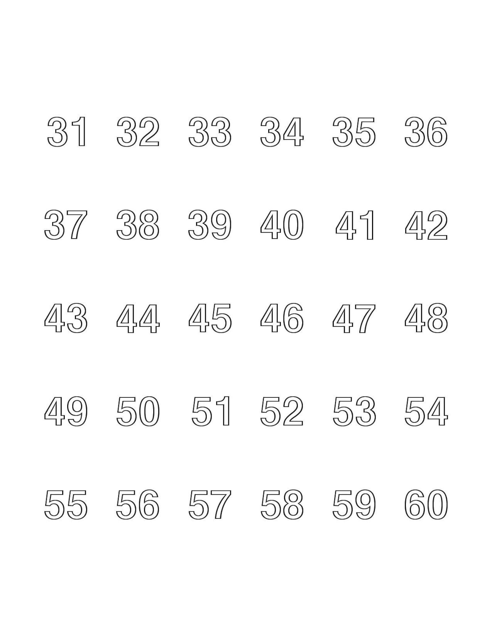 31-60 Numbers PDF 31 Pages With Each Number and a One With All Numbers ...